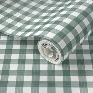 Spoonflower Plaid Country Gingham Check Large Picnic Custom Pre-pasted Wallpaper - Green