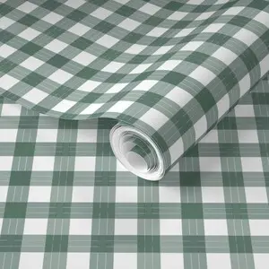 Spoonflower Green Plaid Country Gingham Check Large Picnic Custom Pre-pasted Wallpaper Green