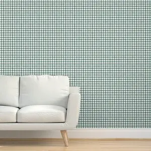 Spoonflower Plaid Country Gingham Check Large Picnic Custom Pre-pasted Wallpaper - Green