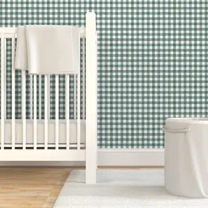 Spoonflower Plaid Country Gingham Check Large Picnic Custom Pre-pasted Wallpaper - Green