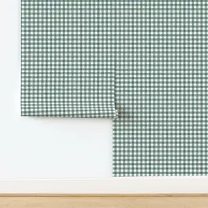 Spoonflower Plaid Country Gingham Check Large Picnic Custom Pre-pasted Wallpaper - Green