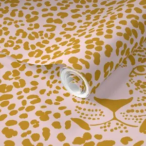 Spoonflower Leopard Mustard Yellow Jumbo Animal Print Custom Pre-pasted Wallpaper - Pink