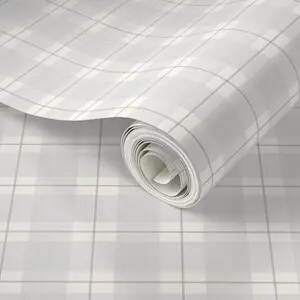 Spoonflower Grey Tartan Farmhouse Neutral Coastal Plaid Custom Pre-pasted Wallpaper - Gray