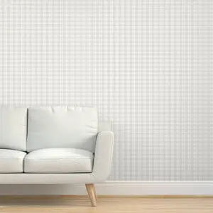 Spoonflower Grey Tartan Farmhouse Neutral Coastal Plaid Custom Pre-pasted Wallpaper - Gray