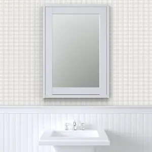 Spoonflower Grey Tartan Farmhouse Neutral Coastal Plaid Custom Pre-pasted Wallpaper - Gray