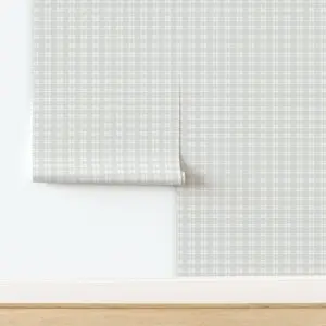 Spoonflower Grey Tartan Farmhouse Neutral Coastal Plaid Custom Pre-pasted Wallpaper - Gray