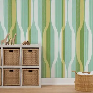 Spoonflower Mid Century Monochromatic Mint Geometric Custom Pre-pasted Wallpaper