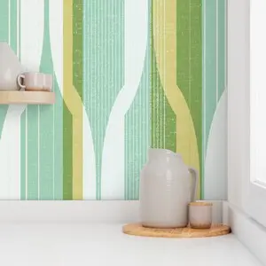 Spoonflower Mid Century Monochromatic Mint Geometric Custom Pre-pasted Wallpaper