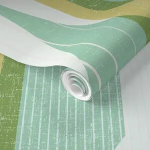 Spoonflower Mid Century Monochromatic Mint Geometric Custom Pre-pasted Wallpaper - Green