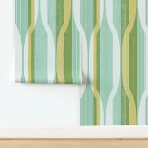Spoonflower Mid Century Monochromatic Mint Geometric Custom Pre-pasted Wallpaper