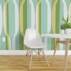 Spoonflower Mid Century Monochromatic Mint Geometric Custom Pre-pasted Wallpaper