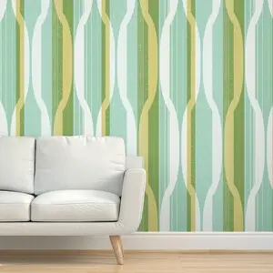 Spoonflower Mid Century Monochromatic Mint Geometric Custom Pre-pasted Wallpaper