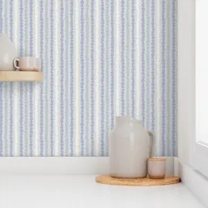 Spoonflower Coastal Stripe River Rocks Blue Cream Neutral Custom Pre-pasted Wallpaper