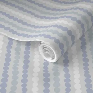 Spoonflower Coastal Stripe River Rocks Blue Cream Neutral Custom Pre-pasted Wallpaper - Gray
