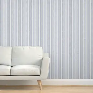 Spoonflower Coastal Stripe River Rocks Blue Cream Neutral Custom Pre-pasted Wallpaper