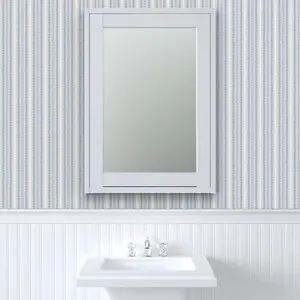 Spoonflower Coastal Stripe River Rocks Blue Cream Neutral Custom Pre-pasted Wallpaper