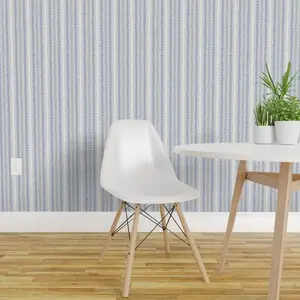 Spoonflower Coastal Stripe River Rocks Blue Cream Neutral Custom Pre-pasted Wallpaper