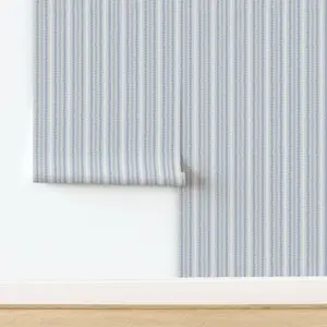 Spoonflower Coastal Stripe River Rocks Blue Cream Neutral Custom Pre-pasted Wallpaper