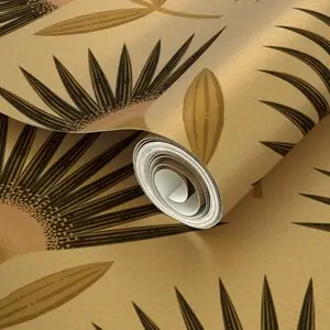 Spoonflower Flower Nature Modern Geometric Plant Neutral 100% Natural Sisal Grasscloth Wallcovering - Beige