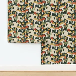 Spoonflower Yellow Butterfly Woodland Gothic Skulls Moth Custom Pre-pasted Wallpaper - Red