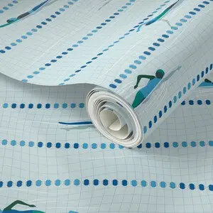 Spoonflower Water Sports Swimmer Exercise Athlete Custom Pre-pasted Wallpaper - Blue