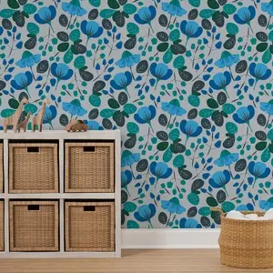 Spoonflower Floral Botanical Daisy Meadow Spring Summer Custom Pre-pasted Wallpaper