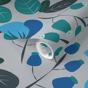Spoonflower Floral Botanical Daisy Meadow Spring Summer Custom Pre-pasted Wallpaper - Blue