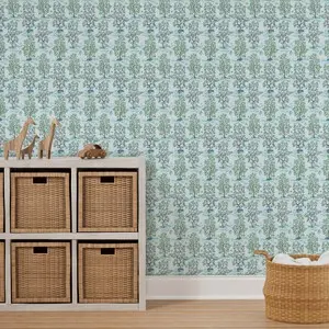 Spoonflower Floral Citrus Tree Botanical Toile Kitsch Custom Pre-pasted Wallpaper