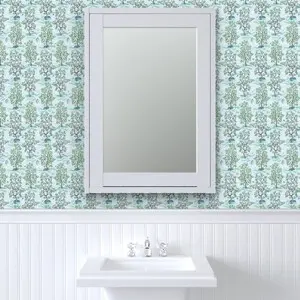 Spoonflower Floral Citrus Tree Botanical Toile Kitsch Custom Pre-pasted Wallpaper