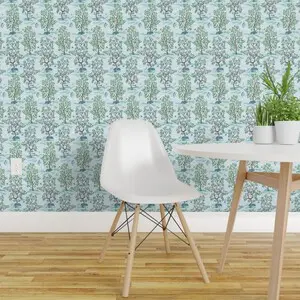 Spoonflower Floral Citrus Tree Botanical Toile Kitsch Custom Pre-pasted Wallpaper