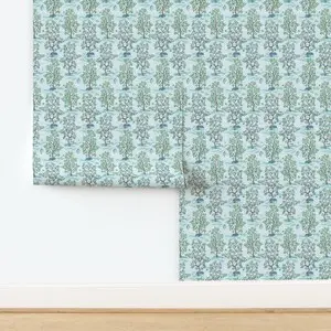 Spoonflower Floral Citrus Tree Botanical Toile Kitsch Custom Pre-pasted Wallpaper