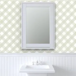 Spoonflower Gingham Plaid Buffalo Diagonal Modern Custom Pre-pasted Wallpaper - Green