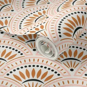 Spoonflower Scales Scallops Fans Geometric Vintage 20s Custom Pre-pasted Wallpaper - Orange