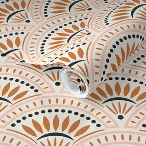 Spoonflower Orange Scales Scallops Fans Geometric Vintage 20s Custom Pre-pasted Wallpaper Orange