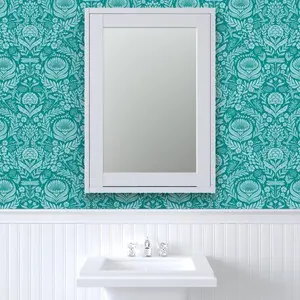 Spoonflower Floral Victorian Whimsical Dragonflies Art Custom Pre-pasted Wallpaper - Teal