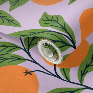Spoonflower Boho Fruit Citrus Bohemian Orchard Rustic Custom Pre-pasted Wallpaper - Purple