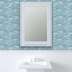 Spoonflower Water Hand Drawn Sea Nautical Ocean Beach Custom Pre-pasted Wallpaper - Blue