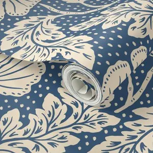 Spoonflower Vintage Floral Botanical Garden Bloom Meadow Custom Pre-pasted Wallpaper - Blue