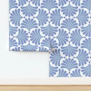 Spoonflower Geometric Floral Periwinkle Minimalist Custom Pre-pasted Wallpaper - Blue
