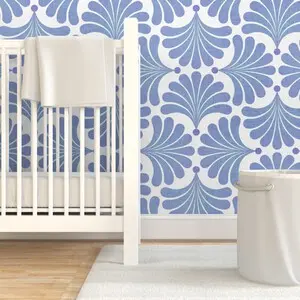 Spoonflower Geometric Floral Periwinkle Minimalist Custom Pre-pasted Wallpaper - Blue
