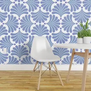 Spoonflower Geometric Floral Periwinkle Minimalist Custom Pre-pasted Wallpaper - Blue