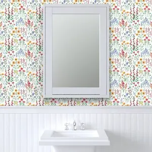 Spoonflower Delicate Floral Botanical Garden Bloom Custom Pre-pasted Wallpaper