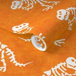 Spoonflower Dinosaur Tyrannosaurus Rex Trex Dino Bones Custom Pre-pasted Wallpaper - Orange