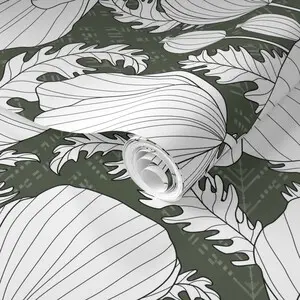 Spoonflower Floral Poppies Boho Flowers Olive Line Custom Pre-pasted Wallpaper - White
