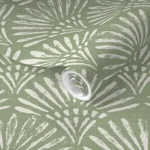 Spoonflower Weathered Art Deco Green Cream Distressed Custom Pre-pasted Wallpaper - Sage