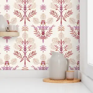 Spoonflower Boho Flowers Watercolor Botanical Custom Pre-pasted Wallpaper