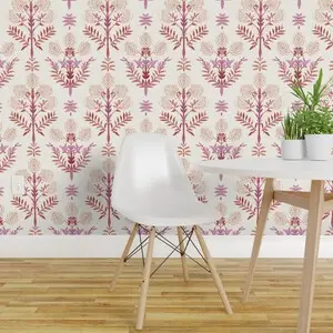 Spoonflower Boho Flowers Watercolor Botanical Custom Pre-pasted Wallpaper - Pink
