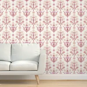 Spoonflower Boho Flowers Watercolor Botanical Custom Pre-pasted Wallpaper - Pink