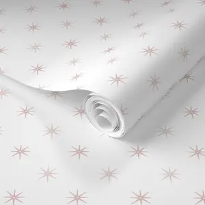Spoonflower White Geometric Classic Kitsch Star Retro Custom Pre-pasted Wallpaper - Pink