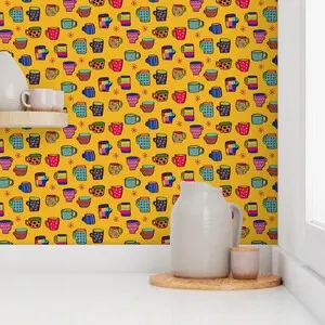 Spoonflower Whimsical Kitchen Mug Coffee Cup Kitsch Tea Custom Pre-pasted Wallpaper